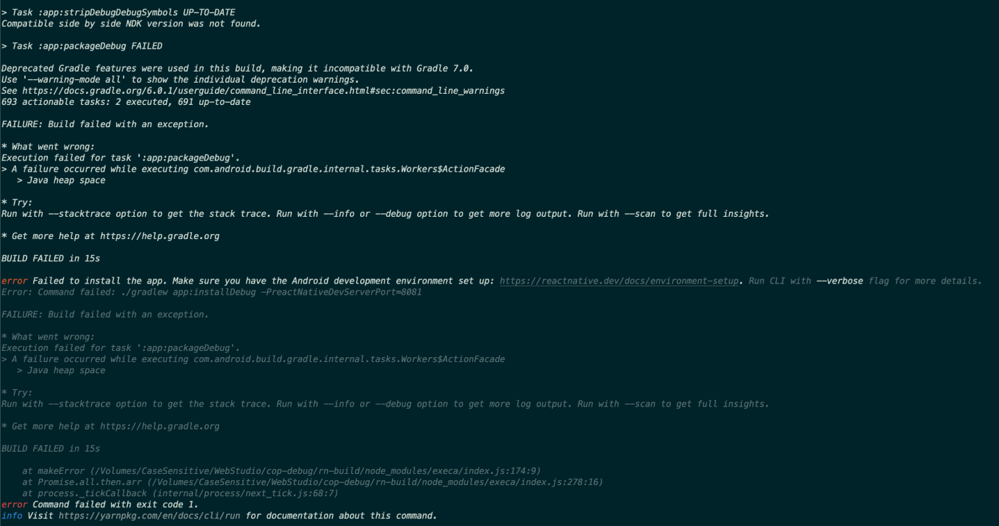 Execution Failed For Task app packageDebug 
